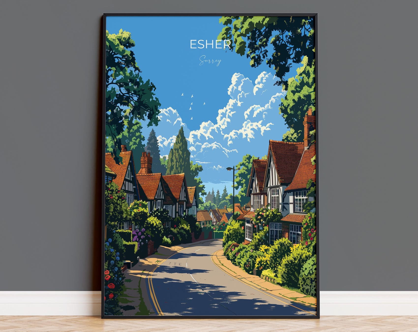 Esher Travel Poster, Travel Print of Esher, Surrey Poster, Esher Wall ...