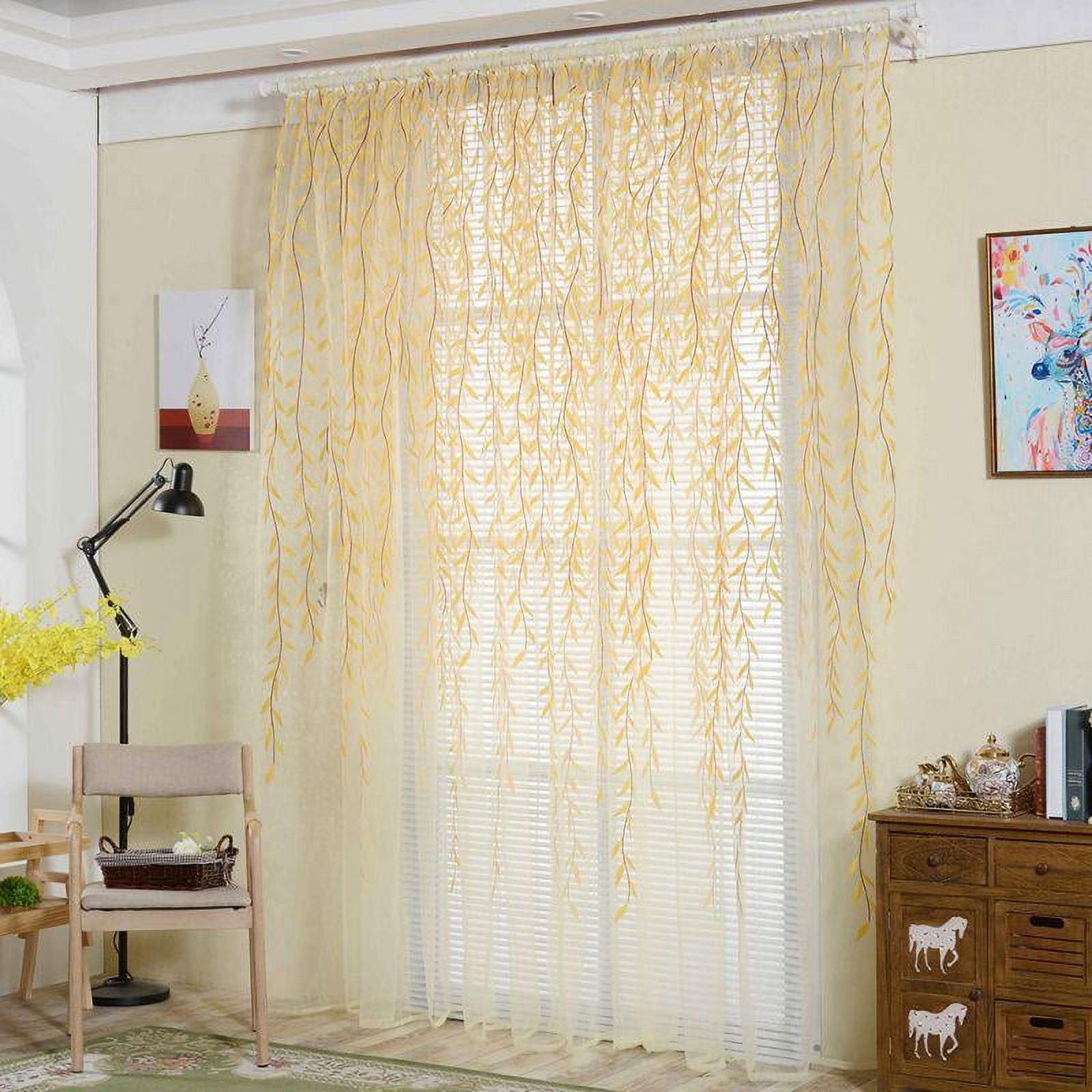 Esho 1/2Pcs Floral Wicker Leaves Sheer Voile Valances Living Room ...