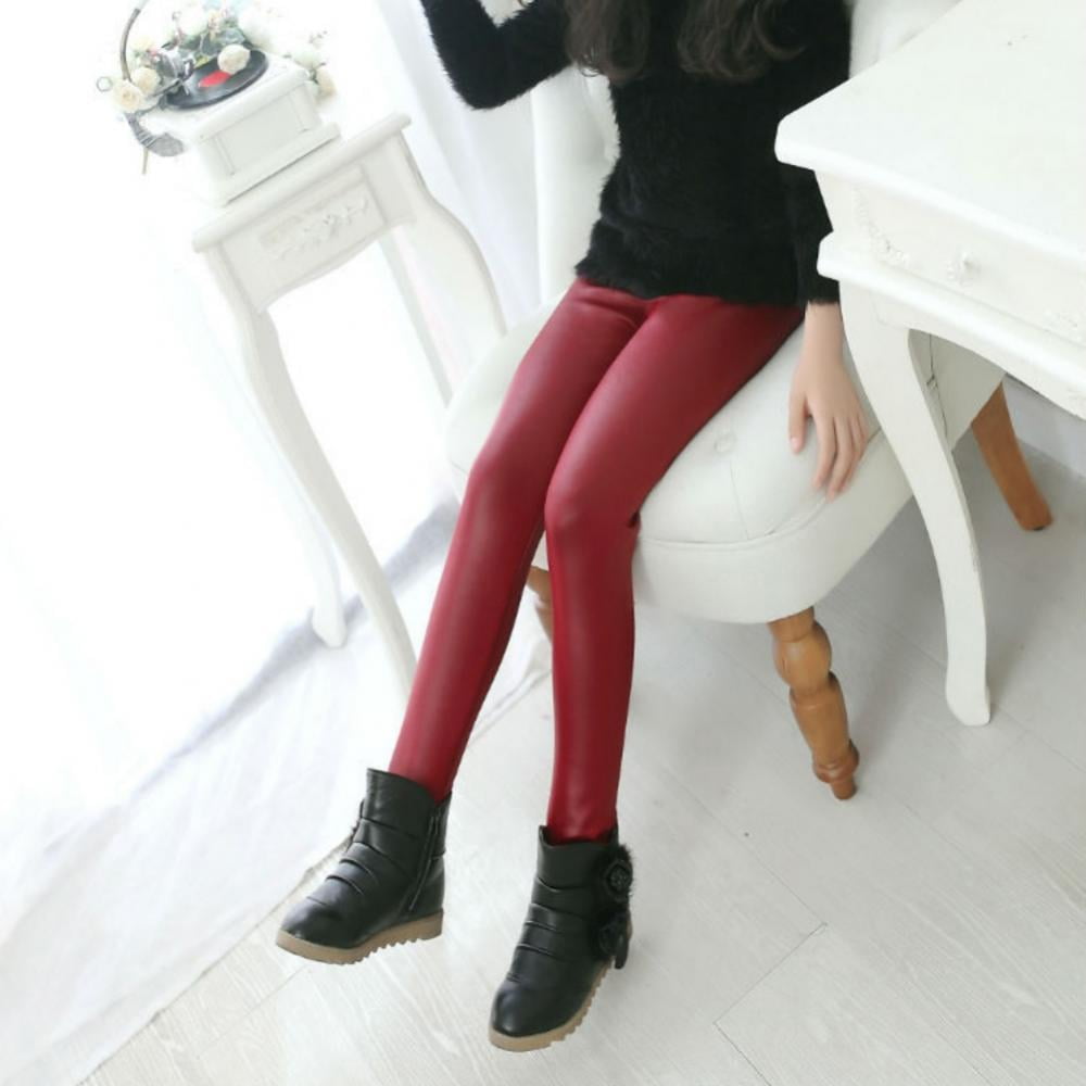 Esho 2-11Y Girls Winter Warm Fleece Lined Leggings Toddler Girl Faux Leather Pants Tights ...