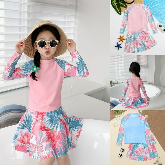 Esho 2-12Y Girls Rash Guards Swimsuit Long Sleeve Swim Shirts + Swim ...