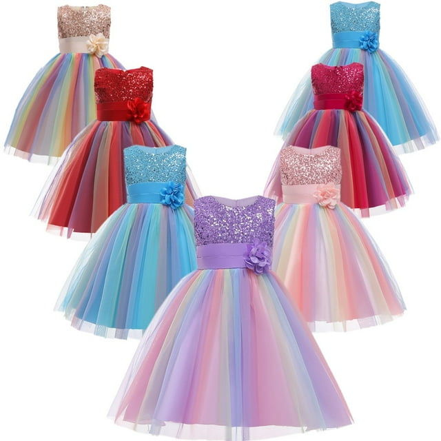 Esho 3-10Y Little Girls Formal Dresses Flower Girls Sequin Tulle ...