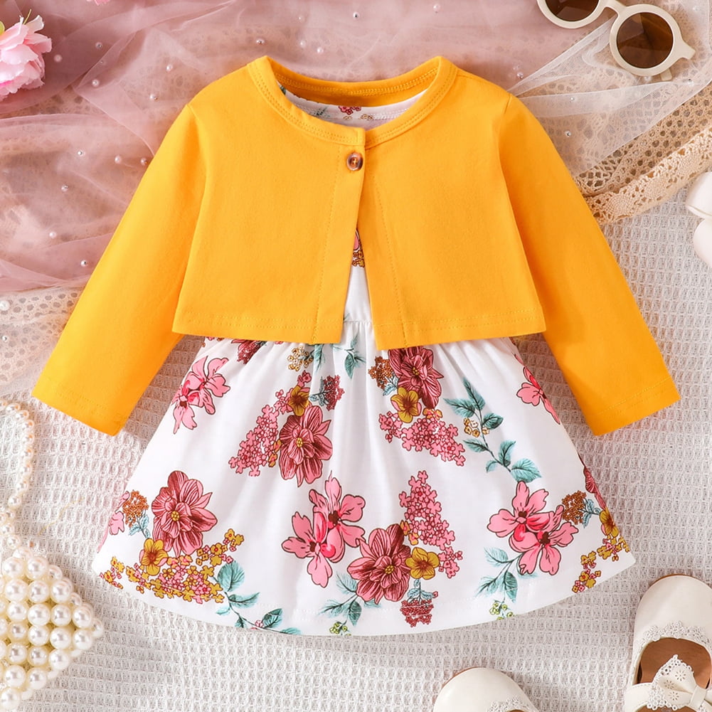 Esho 3M-3T Baby Girl Floral Sleeveless Dress + Button Jackets Cardigan ...
