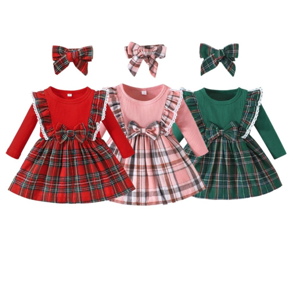 Esho 3M-3T Toddler Baby Girls Christmas Clothes Long Sleeve Plaid Dress ...
