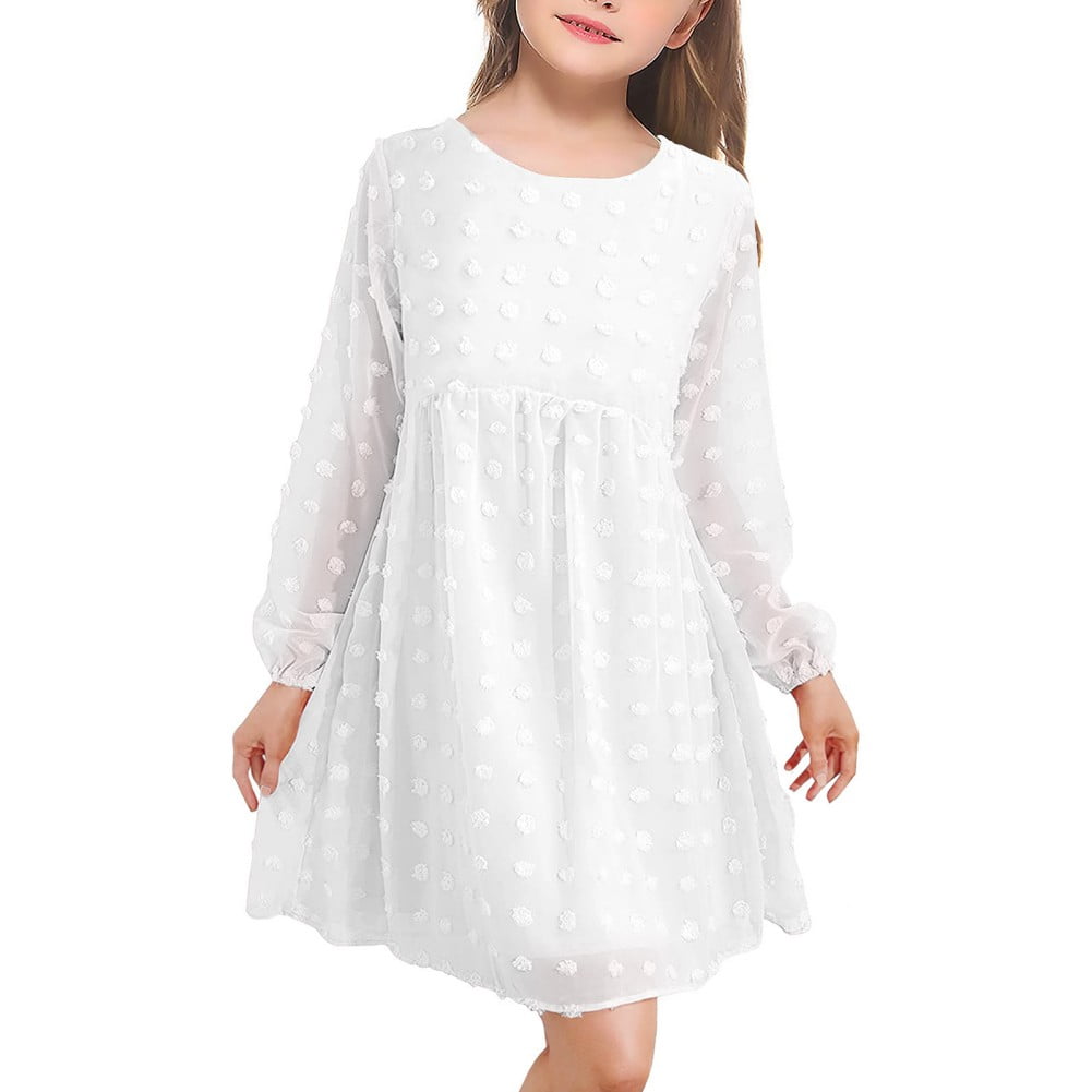 Esho 4-13Y Girls Casual Chiffon Dresses Little Girl Elegant Square Neck ...