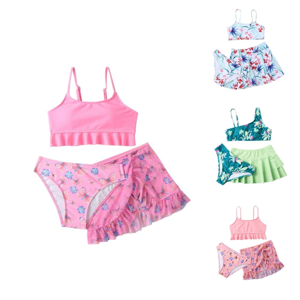 Esho 6-12T Girls Swimsuits, Big Girls Floral Bikinis Bathing Suit, 3 ...