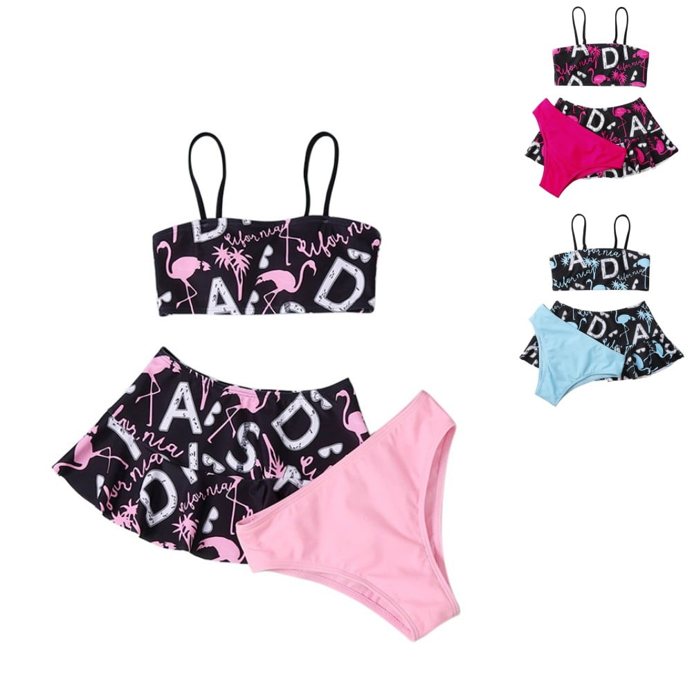 Esho 6-12T Girls Swimsuits, Big Girls Floral Bikinis Bathing Suit, 3 ...