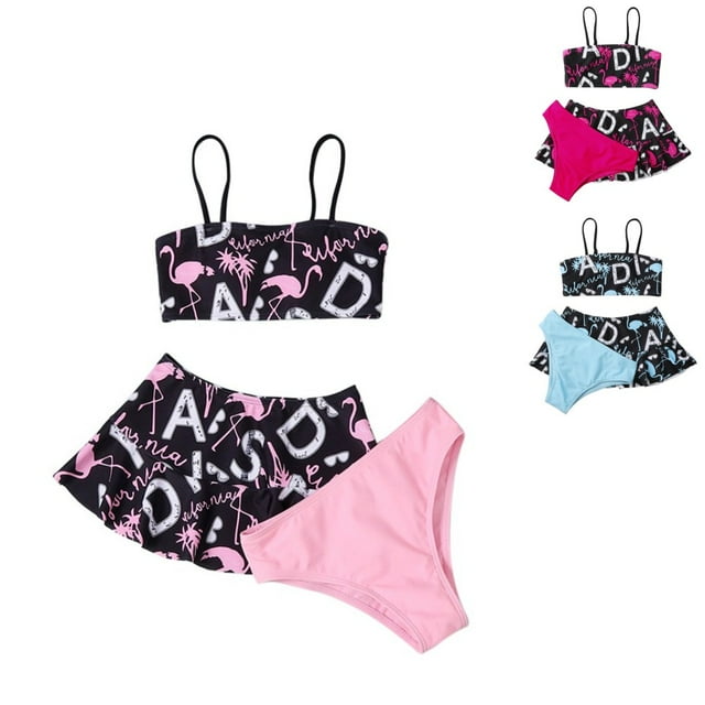 Esho 6-12T Girls Swimsuits, Big Girls Floral Bikinis Bathing Suit, 3 ...