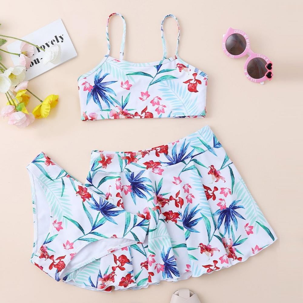 Esho 6-12T Girls Swimsuits, Big Girls Floral Bikinis Bathing Suit, 3 ...