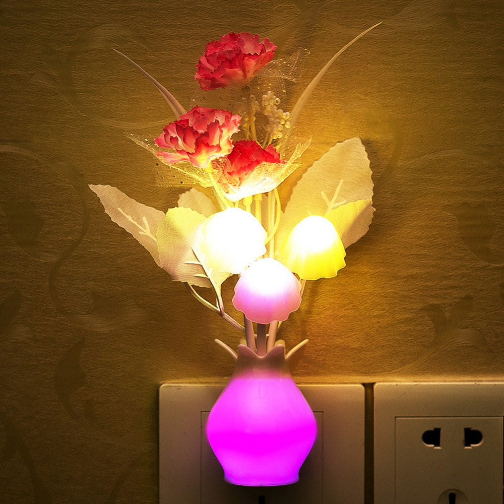 Esho 7Color Changing Wall Lamp Mushroom Flower LED Night Light Plug-in ...