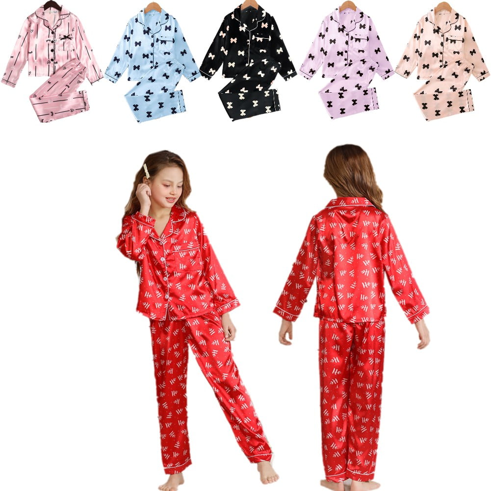 Esho Big Boys Girls Pajamas Sets, Kids Satin Silk Sleepwear Set, Little ...
