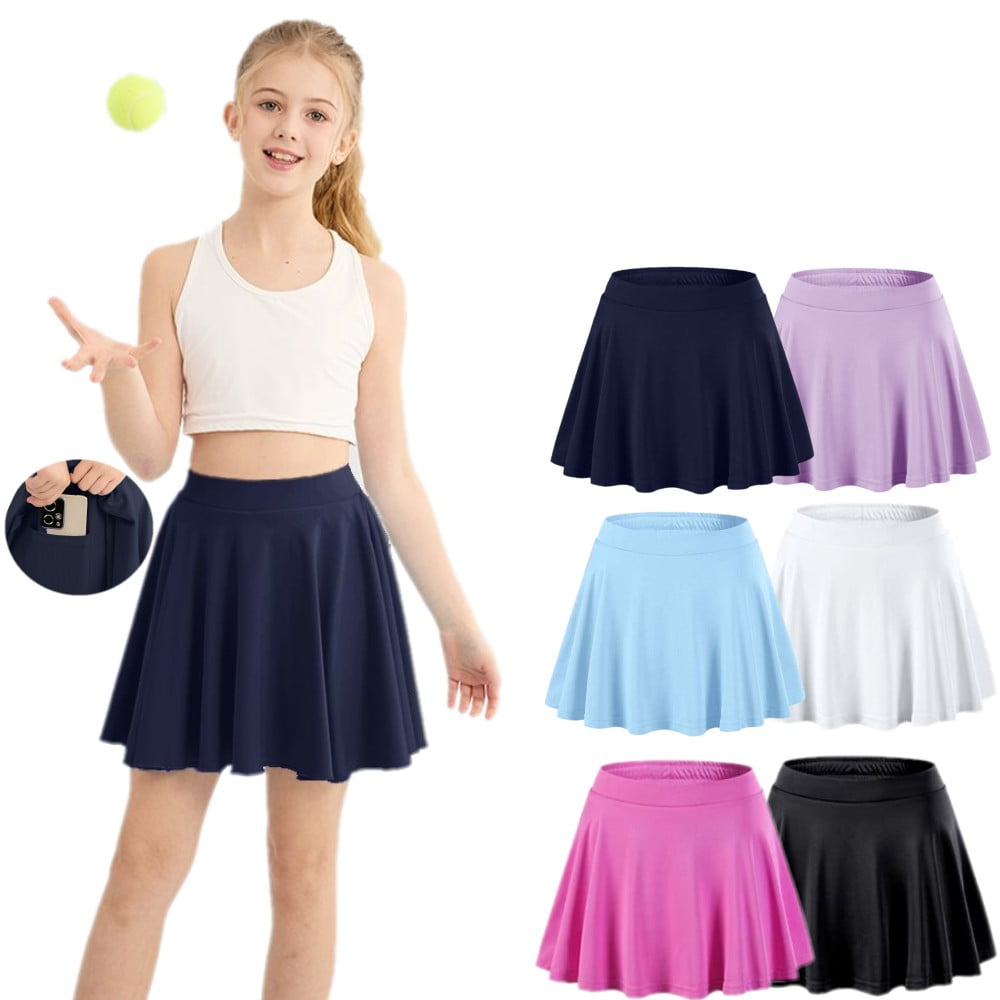 Esho Girls Casual Mini Skirts with Liner, Teens Kids Athletic Solid ...