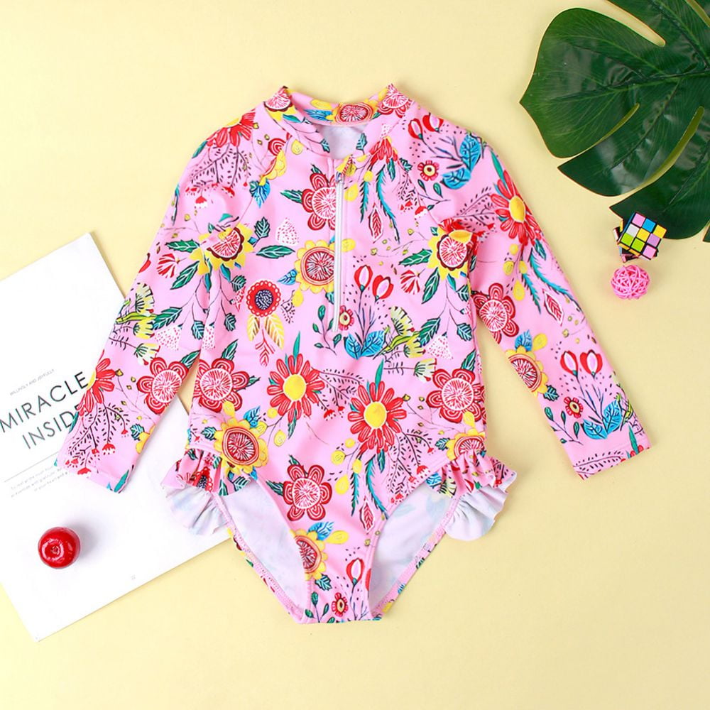 Esho Girls One-Piece Swimsuit Rashguard Swimwear Kids Long Sleeve ...