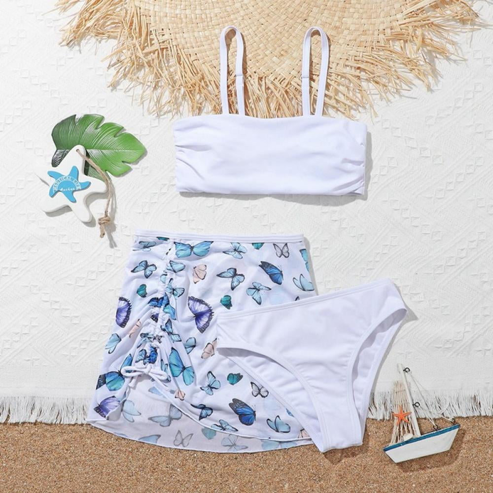 Esho Girls Swimsuits, Big Girls Solid 7-12 Bikinis Bathing Suit, 3 ...