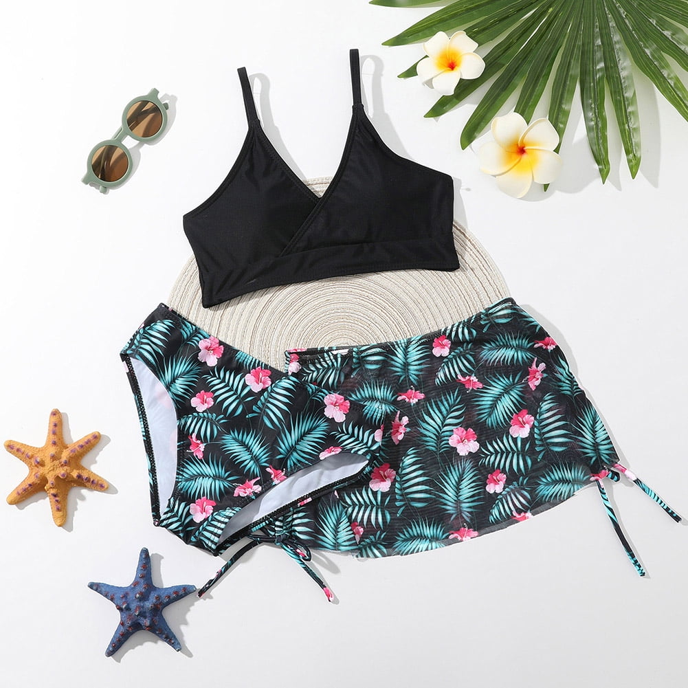 Esho Girls Swimsuits, Big Girls Solid 7-12 Bikinis Bathing Suit, 3 ...