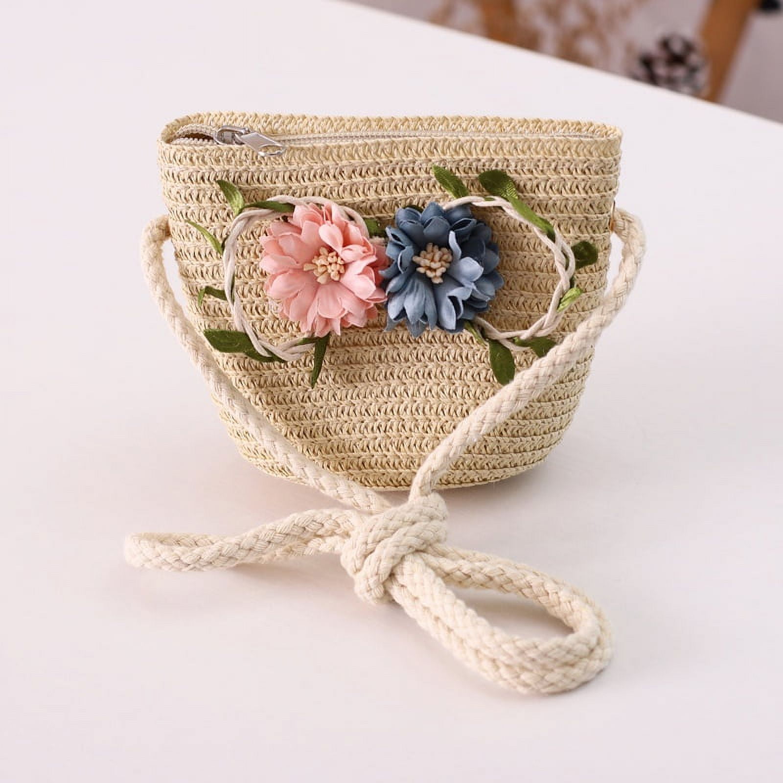 Esho Little Girls Boho Flower Straw Bag Kids Summer Crossbody Bags ...