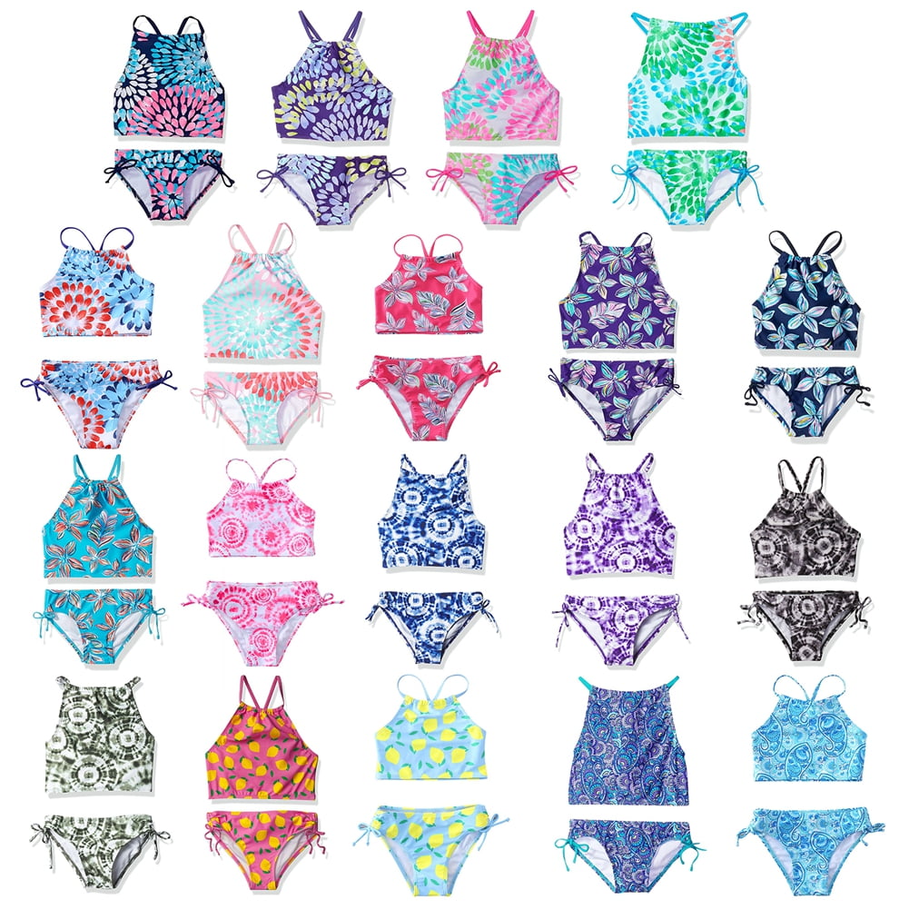 Esho Little Girls Summer Beach Halter Bikini Set, Big Girls Floral ...