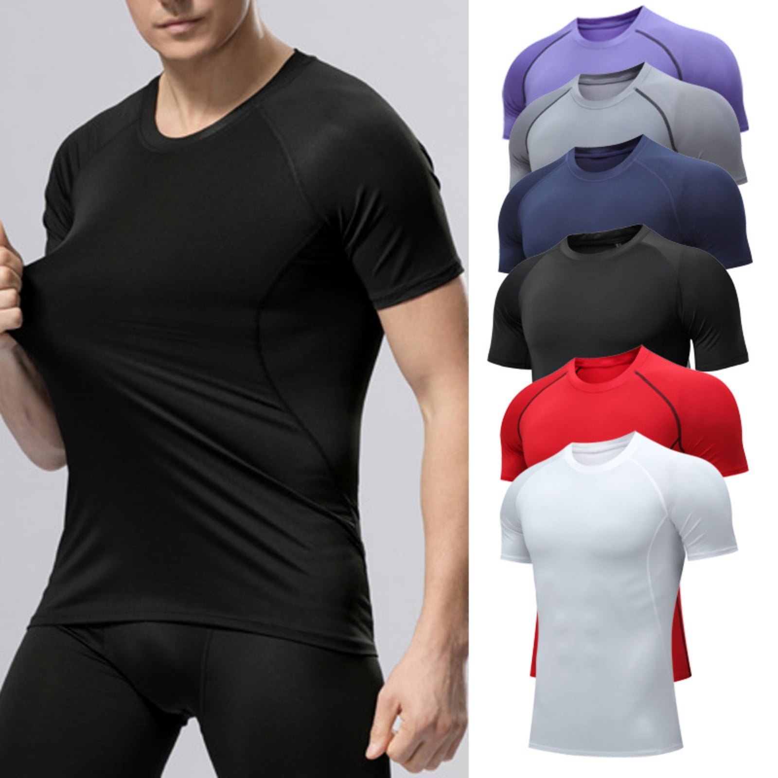 Esho Men's Compression Shirts Quick Dry Short Sleeve Sports Workout ...