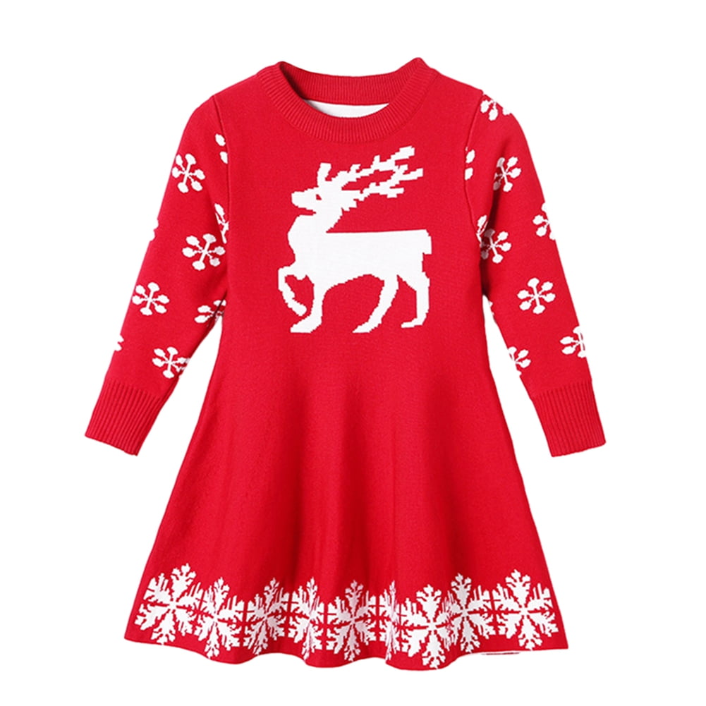 Esho Toddler Girls Christmas Dresses Round Neck Knit Sweater Dress ...