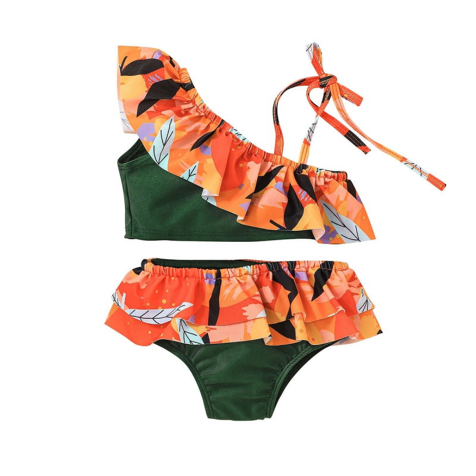 Esho Toddler Girls Ruffled Swimsuit Kids Floral Two-Piece Bathing Suit ...