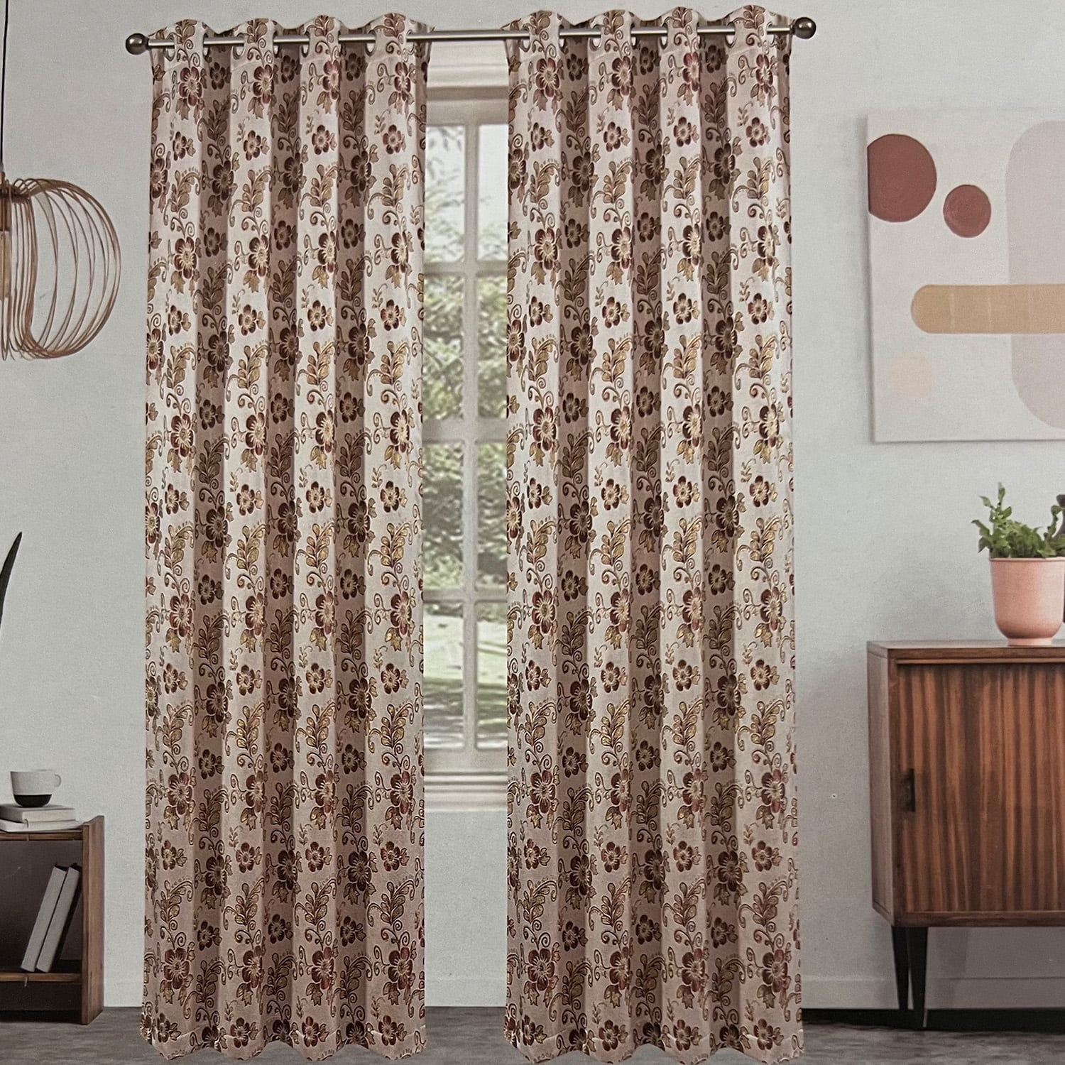 Esma Floral Jacquard Grommet Window Panel, Burgundy, 55x84 Inches ...