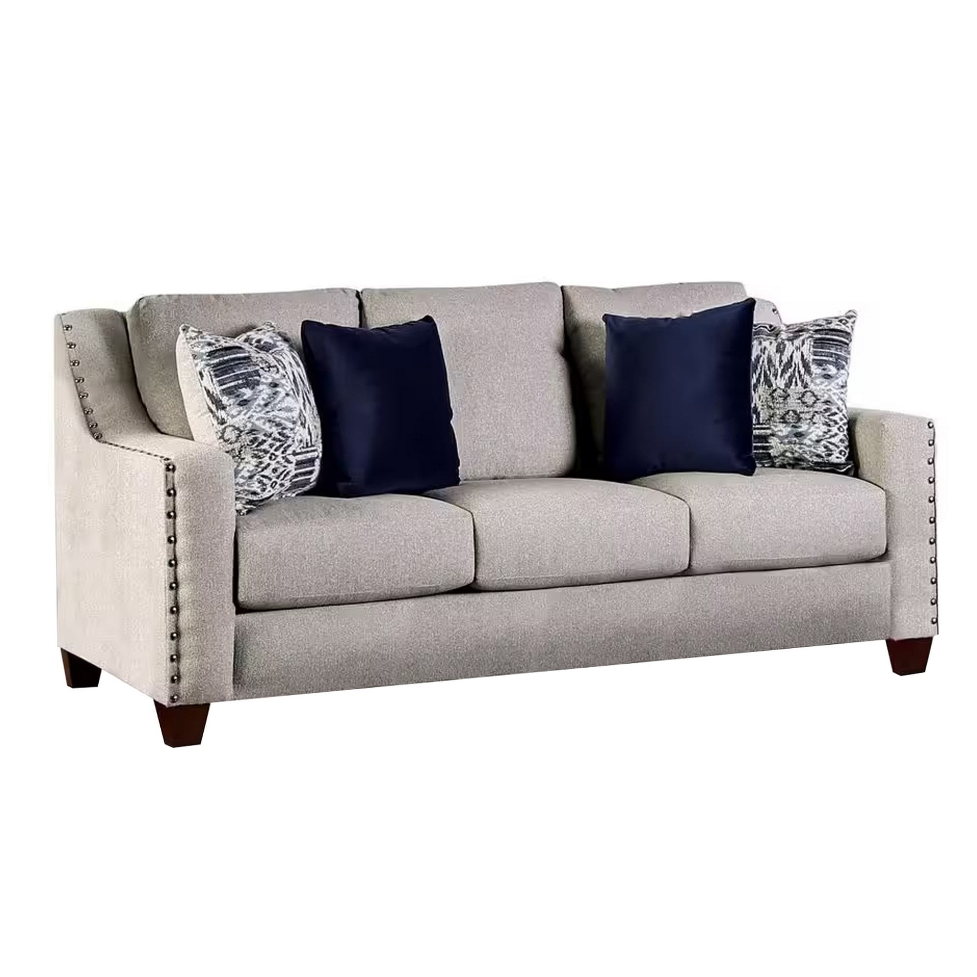 Esme 83 Inch Modern Sofa, Sloped Arms with Nailhead Trim, Smooth Gray ...