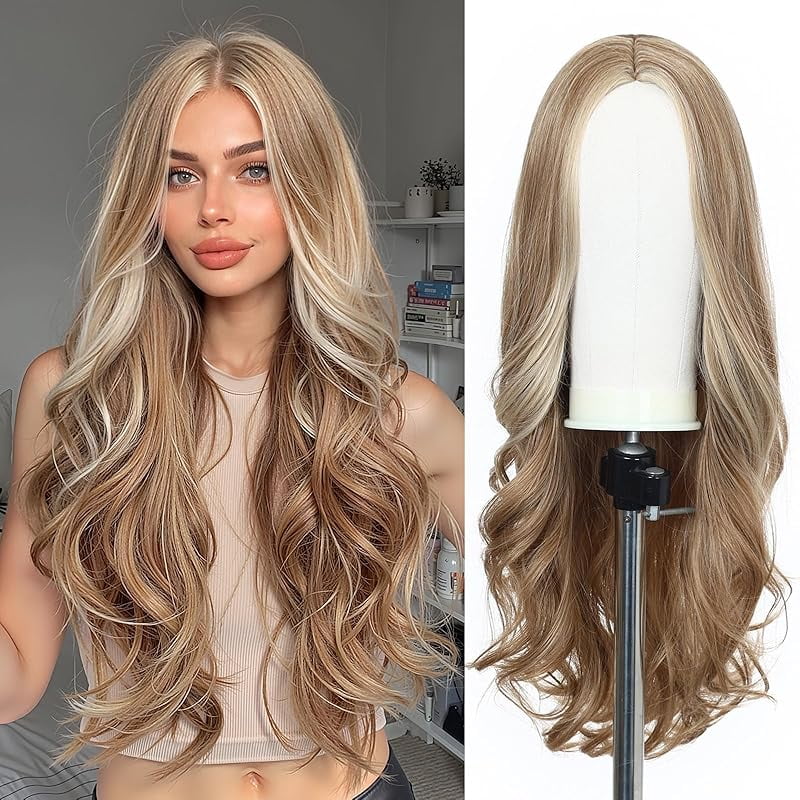 Esmee 26 Inches Long Blonde Wigs for Women Natural Synthetic Hair Ombre ...