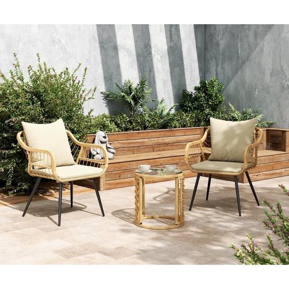 Bifanuo 3-Piece Wicker Bistro Set, Rattan Furniture with Coffee Table ...