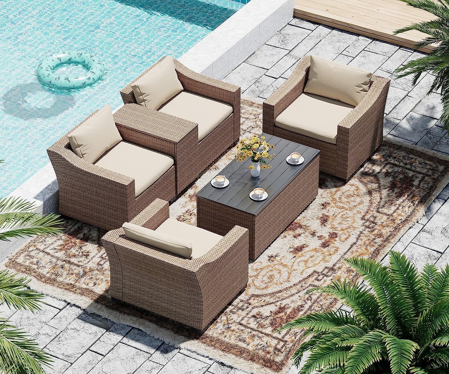 Bifanuo Outdoor 6 Piece Modular Outdoor Set Wicker Patio Furniture ...