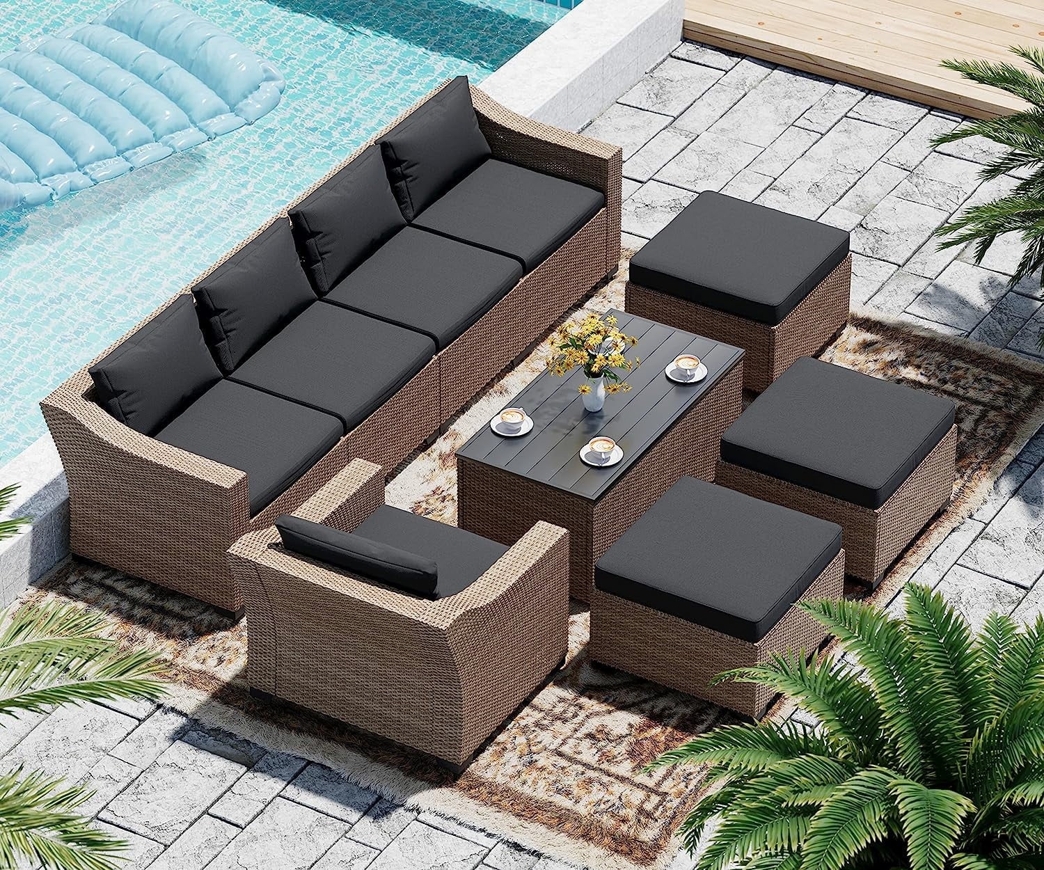 Bifanuo Outdoor 9 Piece Modular Outdoor Set Wicker Patio Furniture ...