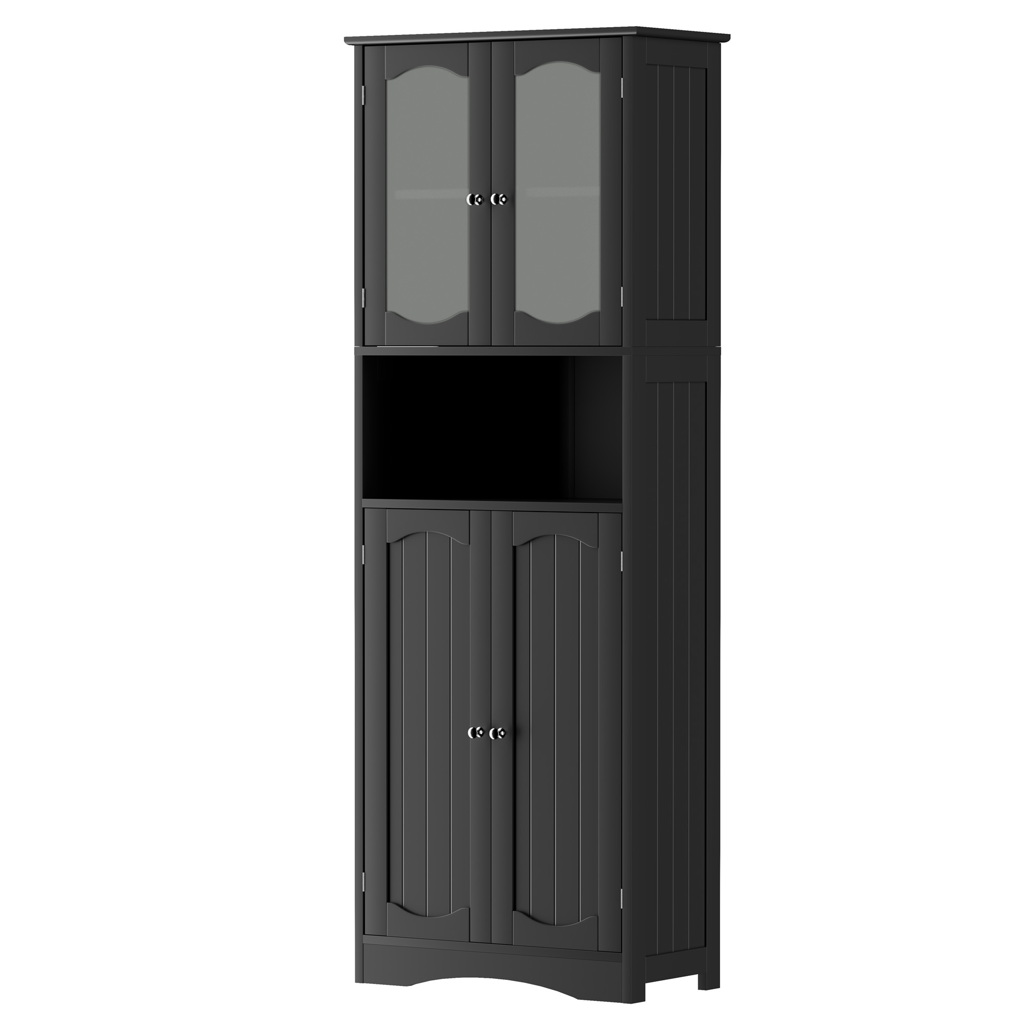 Esmlada Tall Freestanding Storage Cabinet with 4 Doors and 1 Open Shelf, Featuring Anti-Tipping ...