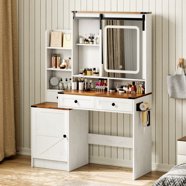 T4TREAM Farmhouse Makeup Vanity Table Set with Light Mirror, 3 Drawers ...
