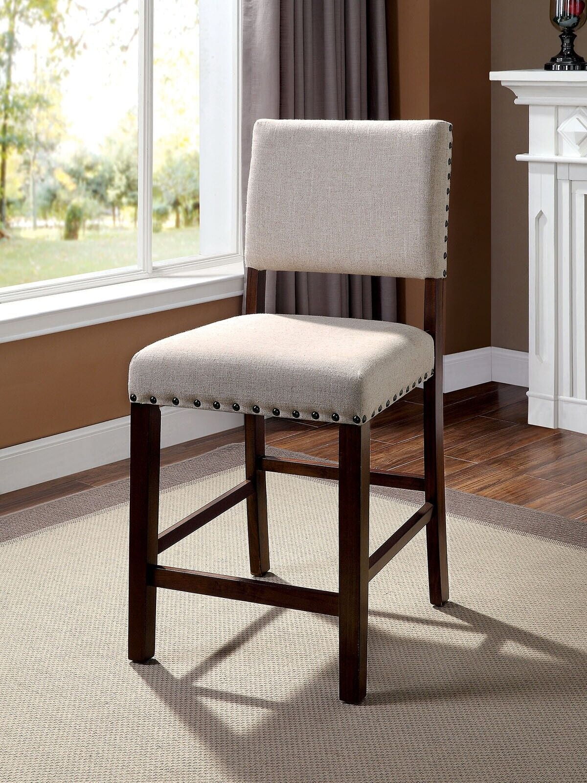 Esofastore Set of 4pc Counter Height Dining Chairs Ivory Fabric Solid ...