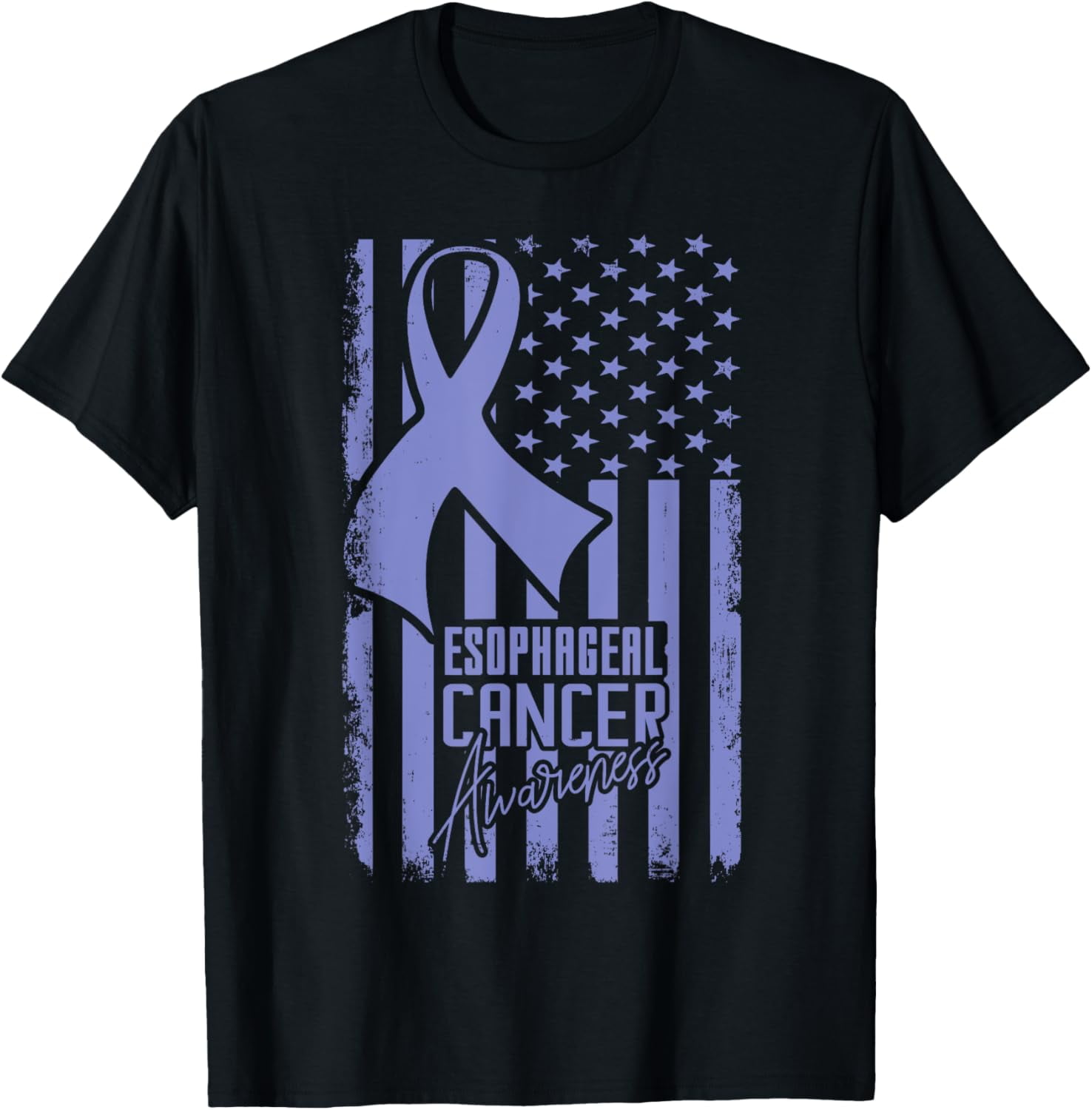 Esophageal Cancer Awareness American Flag Periwinkle Ribbon T-Shirt ...