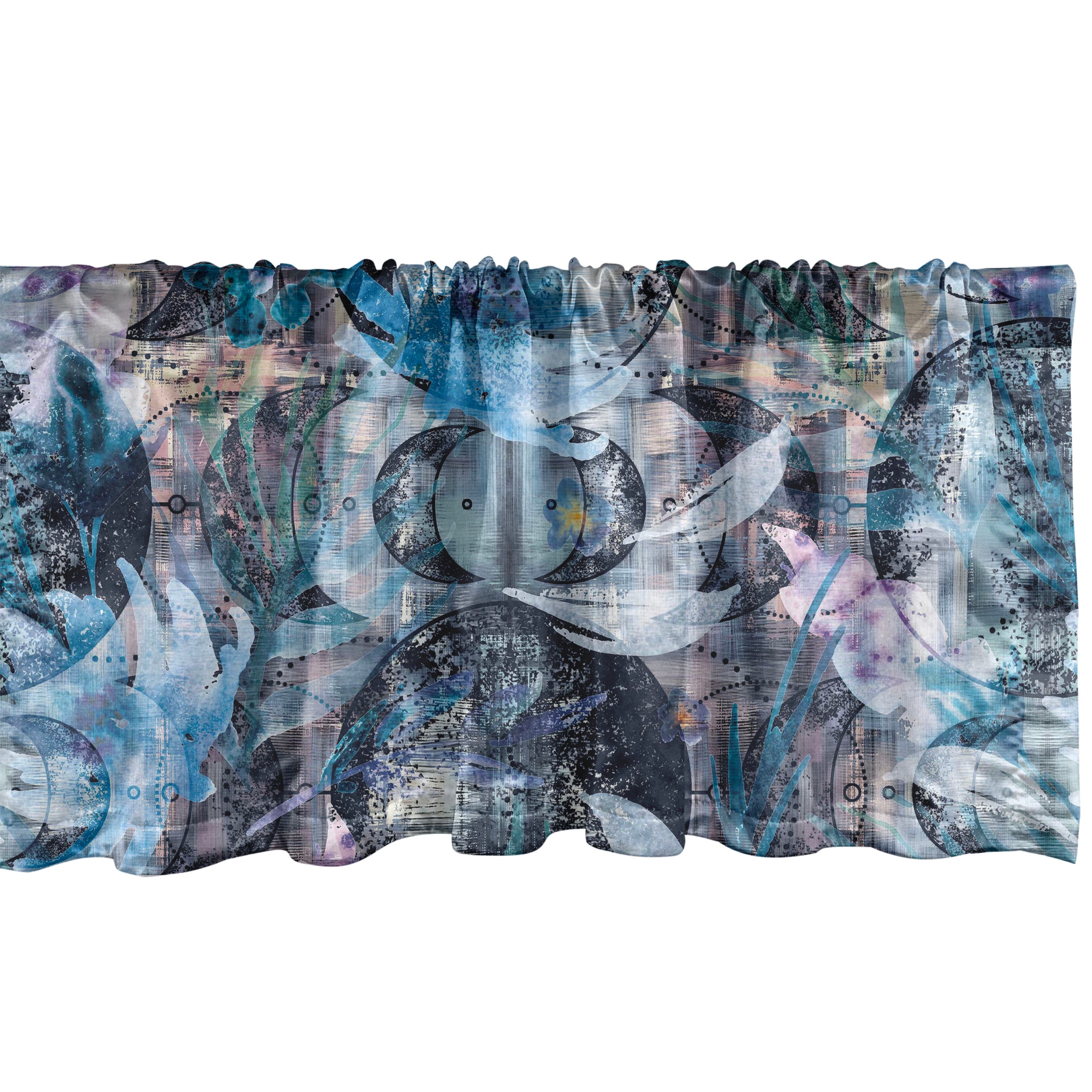 Esoteric Window Valance, Weathered Psychedelic Style Moon Sketches with ...