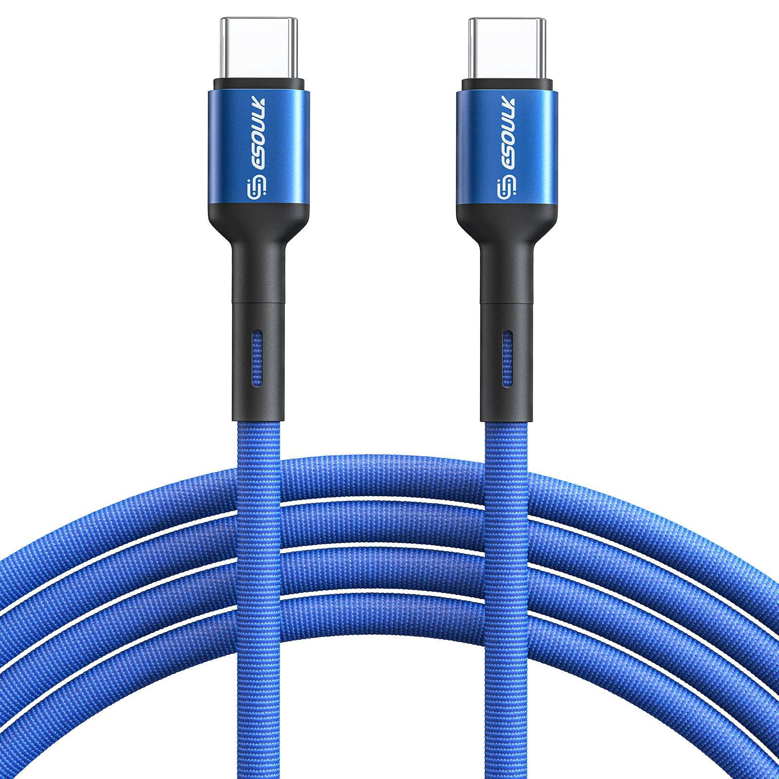Esoulk 10ft USB-C to USB-C 30W 3A Fast Charge/Data Sync Nylon Braided ...