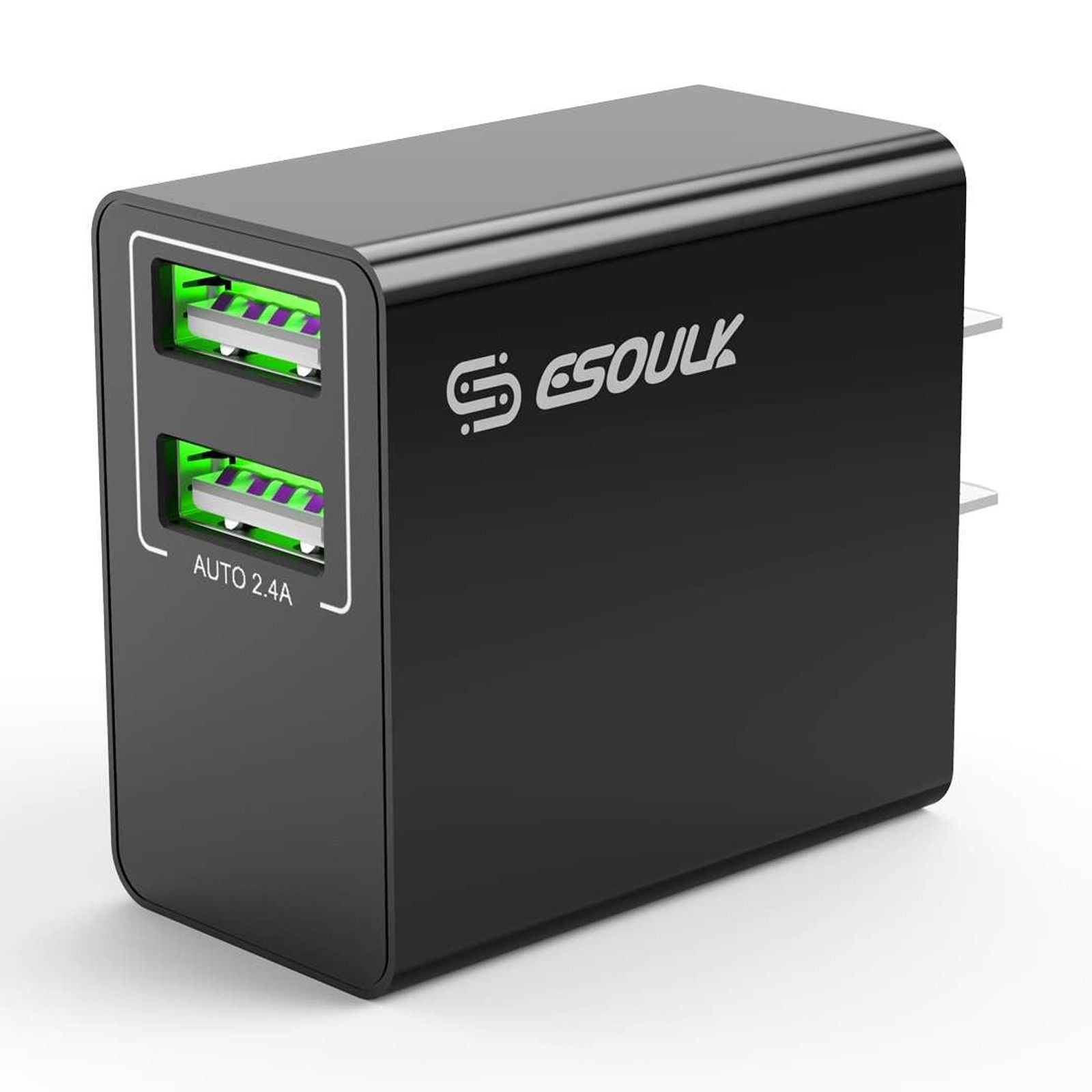 Esoulk 12W/2.4A Dual USB Port, Fast Charging Wall Charger with Glass ...