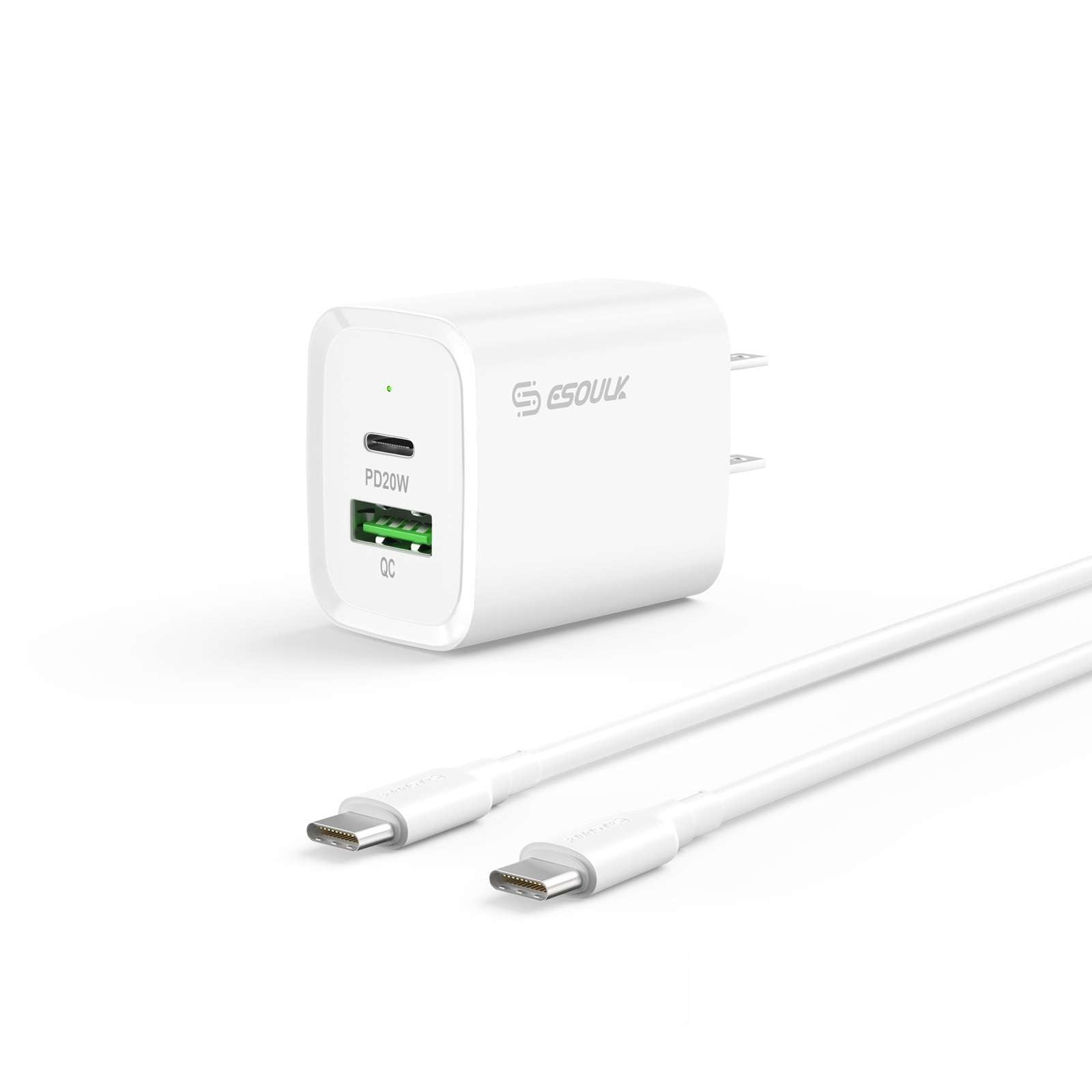 Esoulk 20W 2-Port Type-C PD (Power Delivery) and USB-A Quick Charge ...