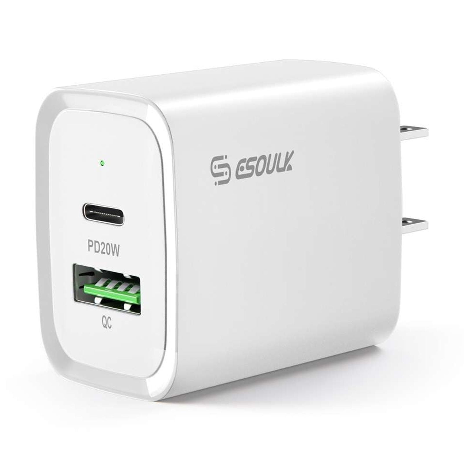 Esoulk 20W 2-Port USB-C PD (Power Delivery) and USB-A Quick Charge ...