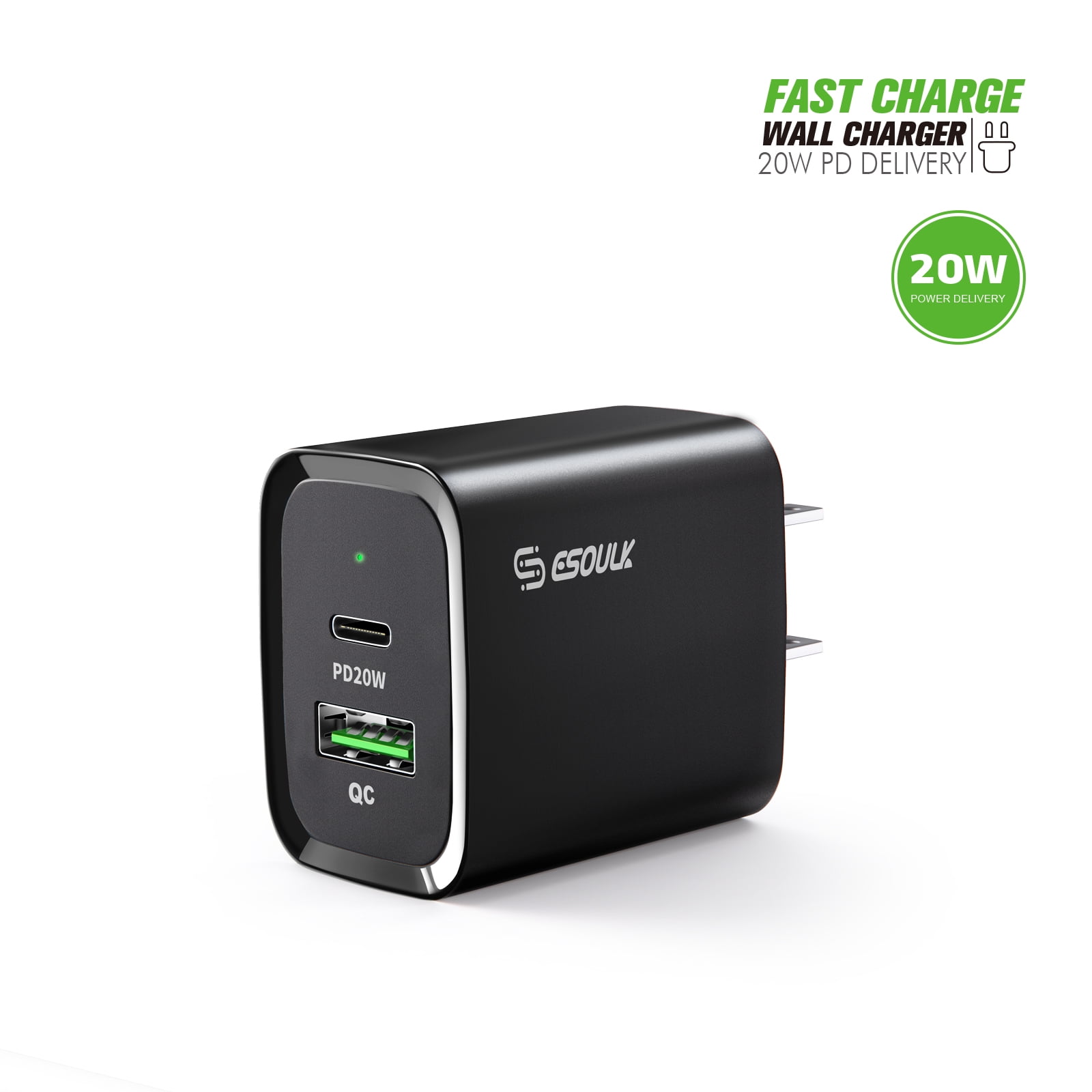 Esoulk 20W PD & QC Fast Wall Charger, Dual USB Fast Charger - Walmart.com