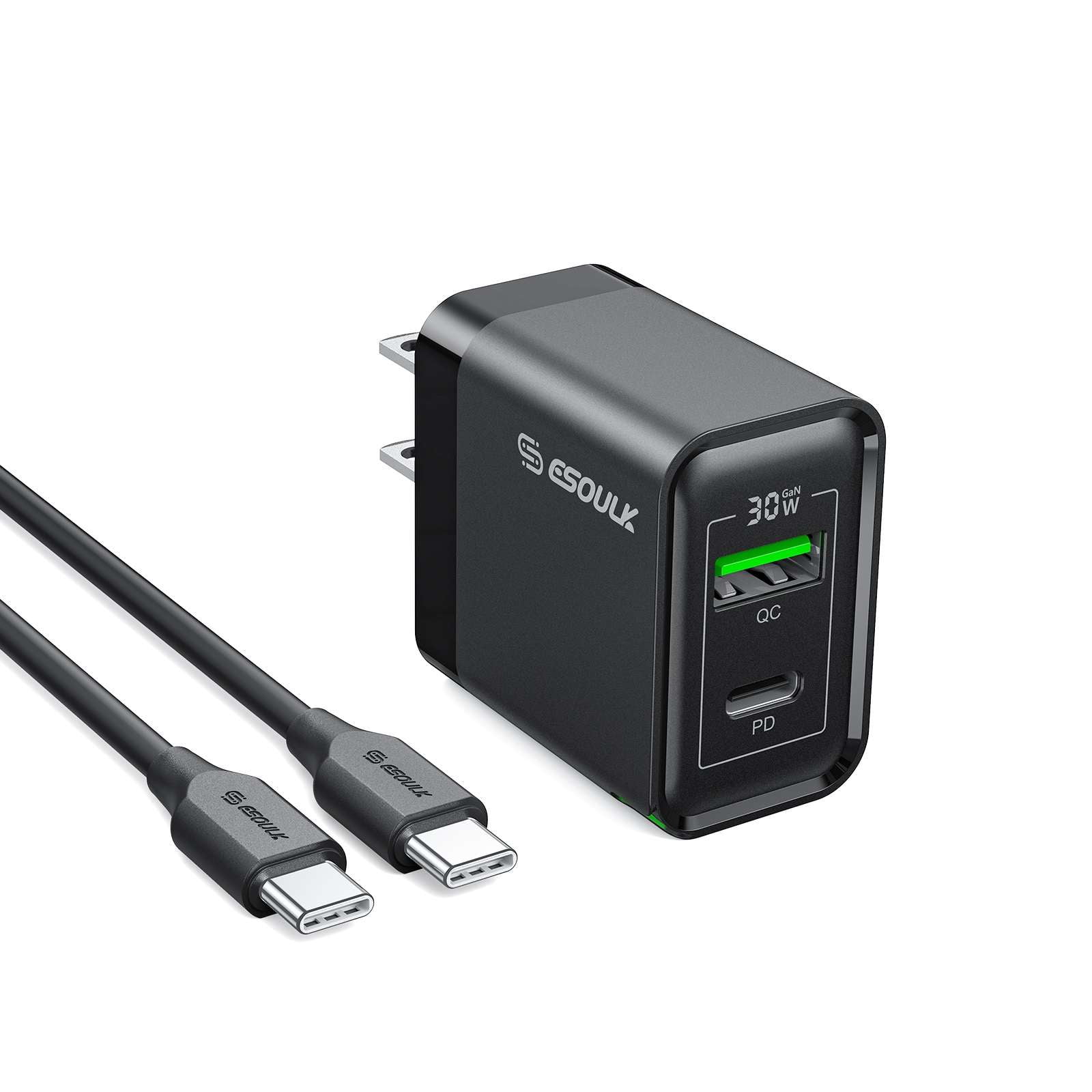 Esoulk 30W Dual Port USB-C and USB-A, GaN Technology, Mini Compact ...