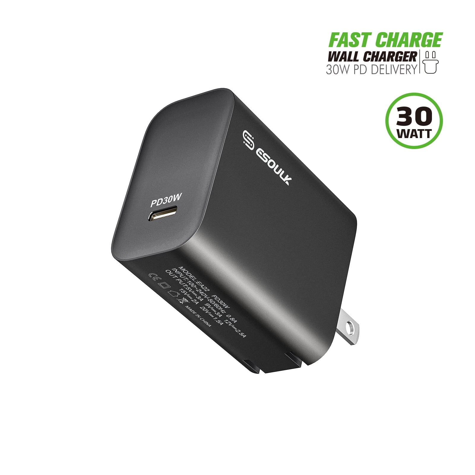 Esoulk 30W PD Fast Wall Charger, Black Fast Wall Charger - Walmart.com
