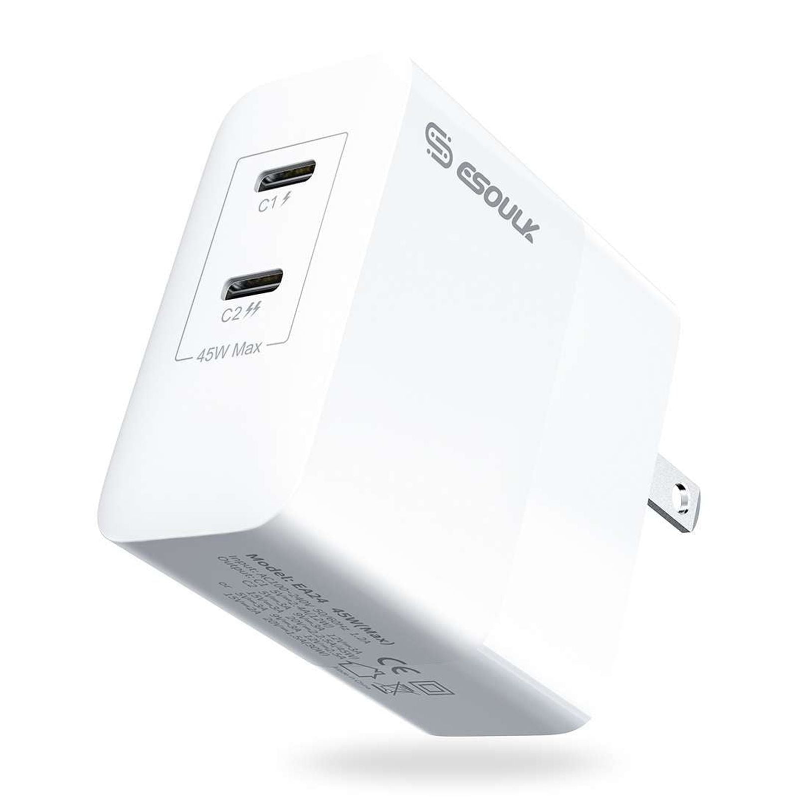 Esoulk 45W Dual Port USB-C PD (Power Delivery), Ultra Compact, Folding ...