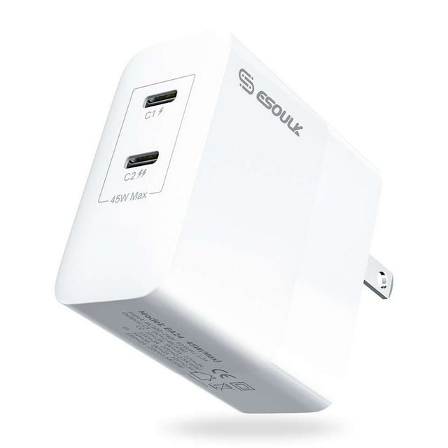 Esoulk 45W Dual Port USB-C PD (Power Delivery), Ultra Compact, Folding ...