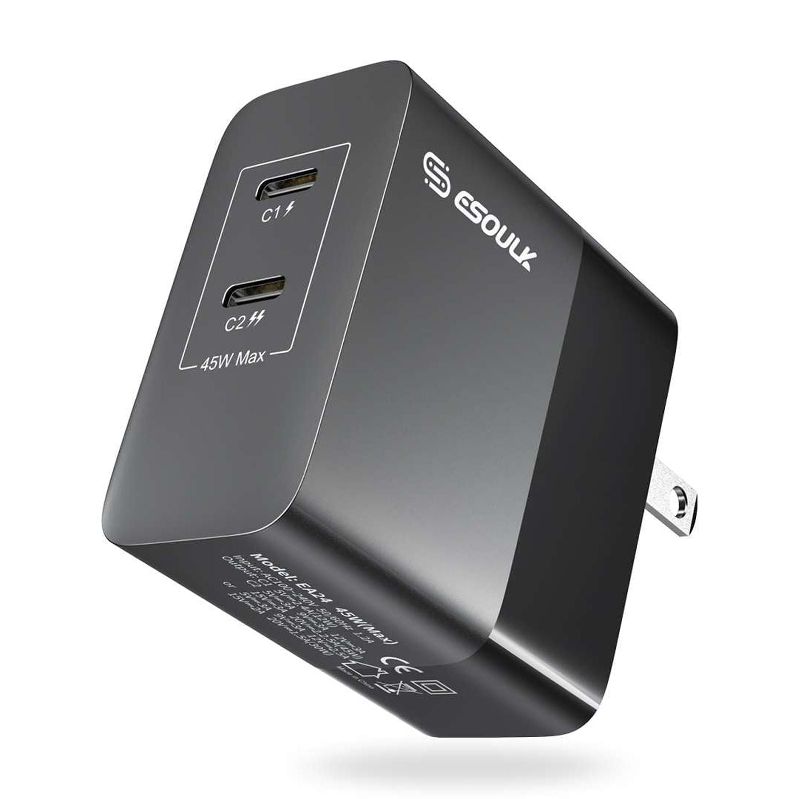 Esoulk 45W Dual Port USB-C PD (Power Delivery), Ultra Compact, Folding ...