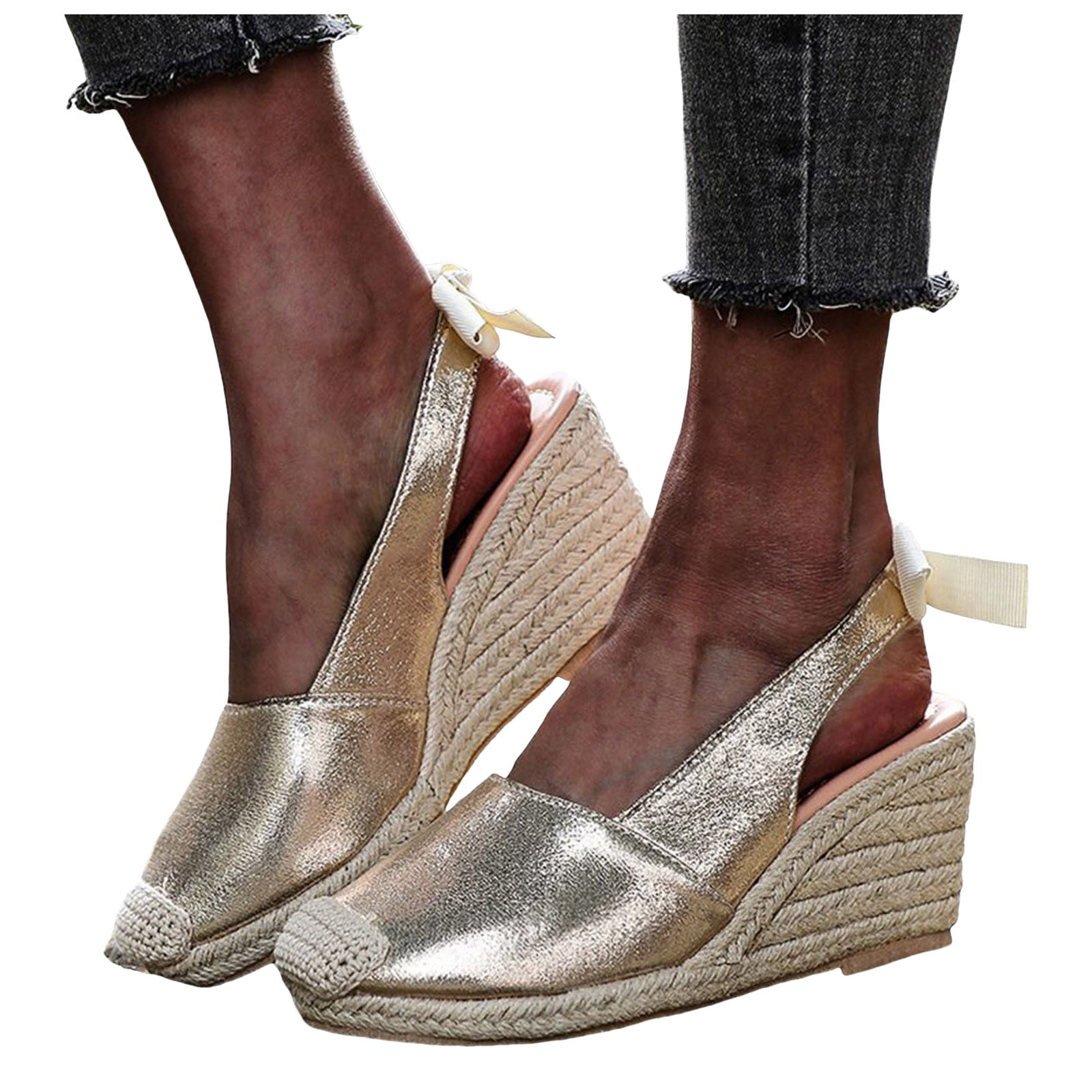 Espadrilles Wedge Sandals for Women 2025 Beach Summer Bow Closed Toe ...