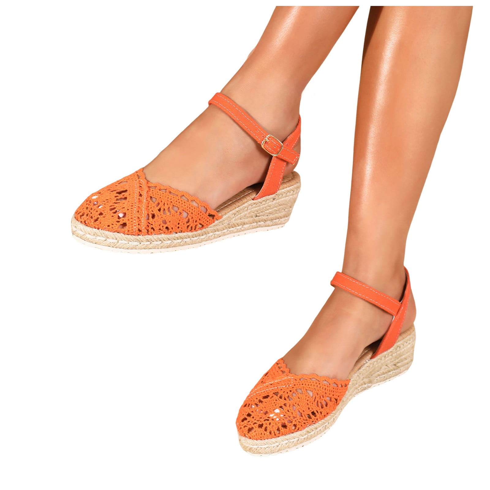 Espadrilles for Women Wedge Sandals Hollow out Crocheted Closed Toe ...