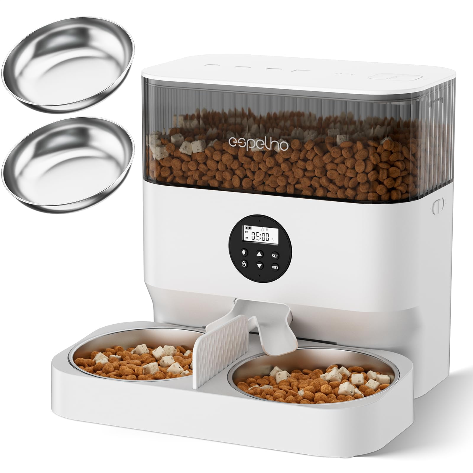 Espelho Automatic Cat Feeders XEF1 for 2 Cats - 5L Timed Cat Food ...