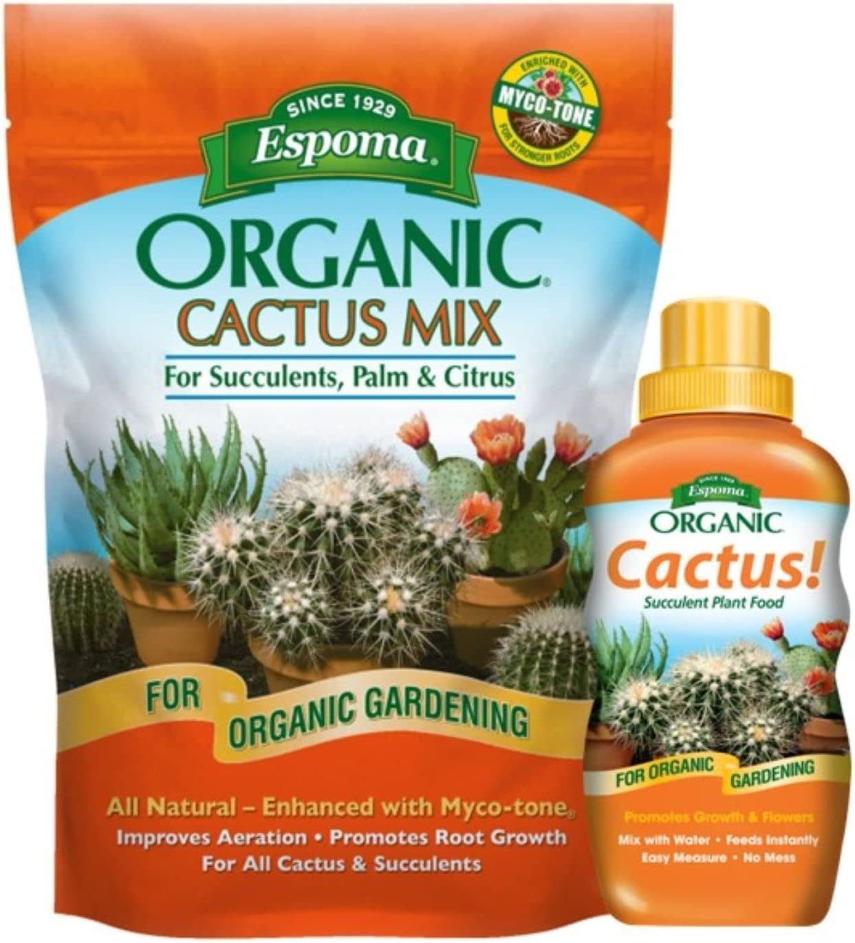 Espoma Organic Cactus Soil Mix 8qt Bag and Cactus! Liquid Plant Food ...