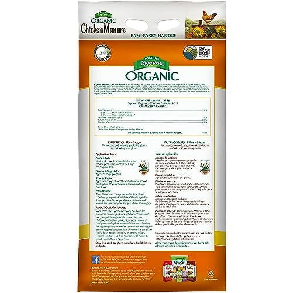 Espoma Organic Chicken Manure 25 lb. Bag. All Natural & Organic ...