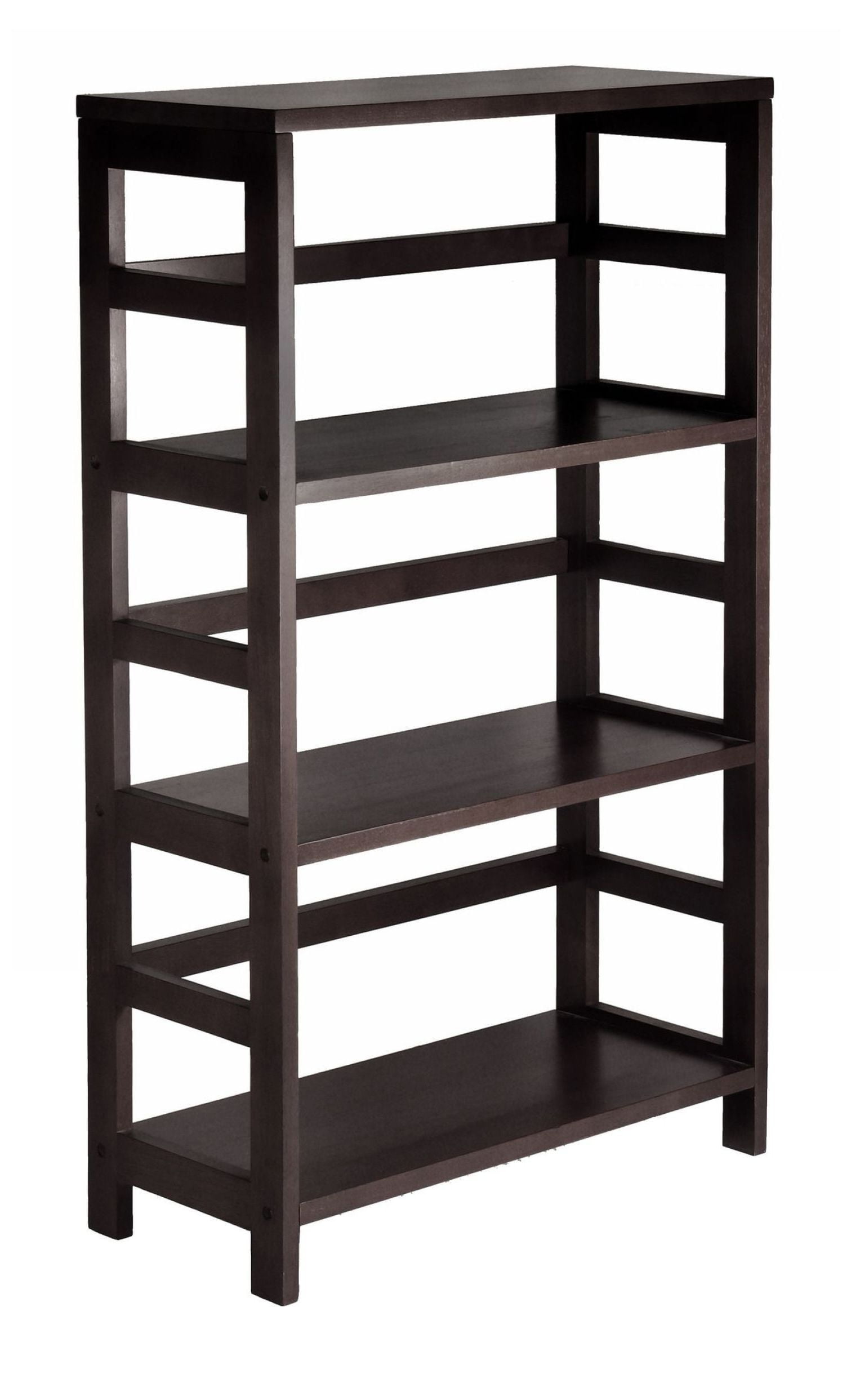 Espresso 3-Tier Wide Bookcase Shelf - Solid & Composite Wood Storage ...